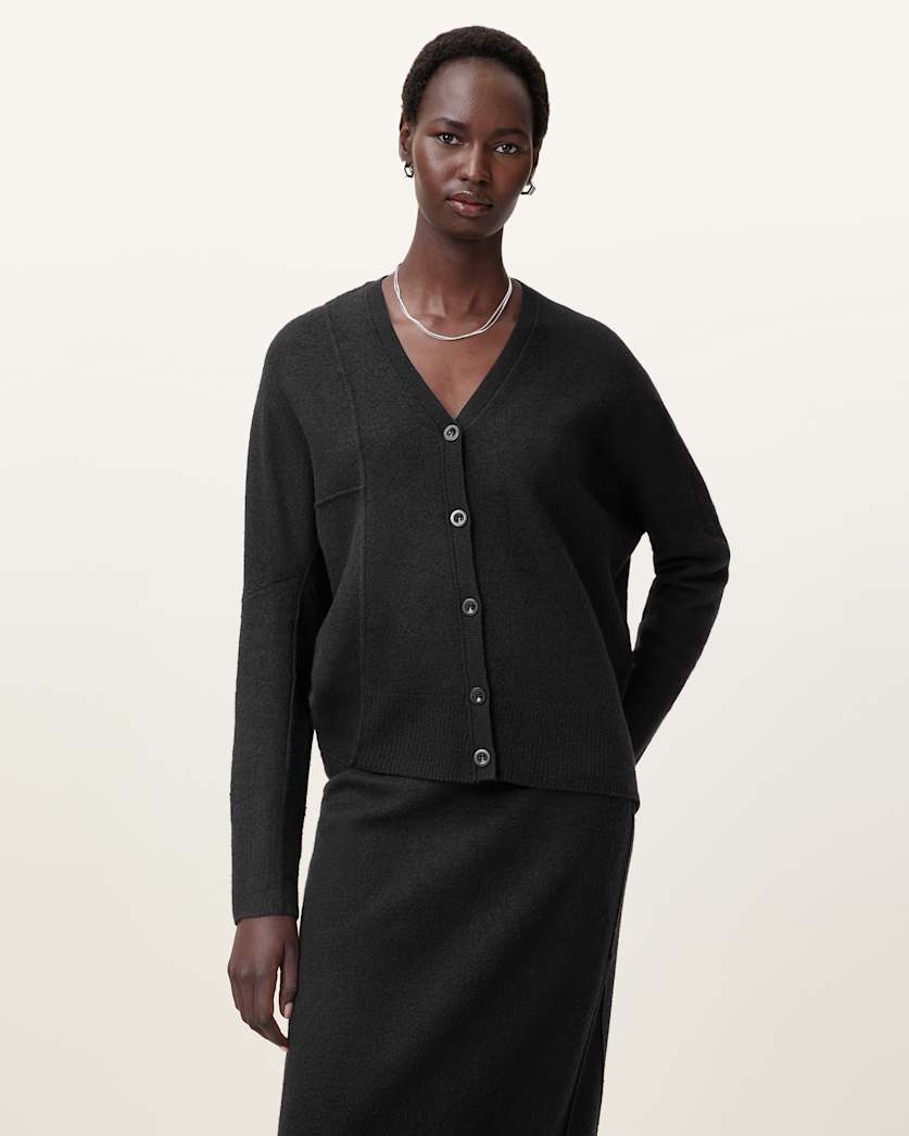 Antonia V-Neck Merino Wool Cardigan Black | ALLSAINTS